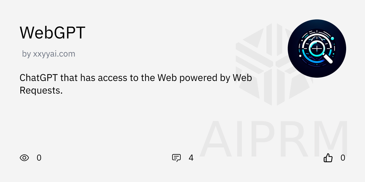 GPT "WebGPT🤖" by "xxyyai.com" - AIPRM for ChatGPT