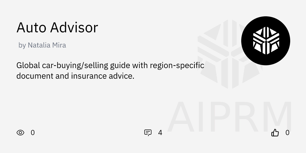 GPT "Auto Advisor" by "Natalia Mira" - AIPRM for ChatGPT