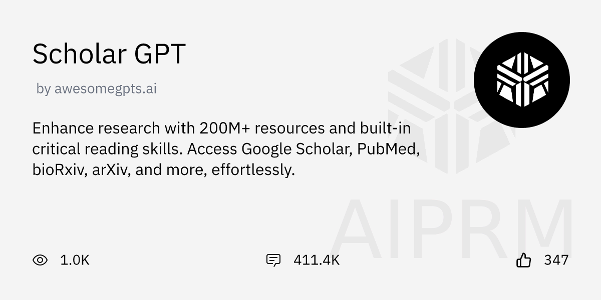 GPT "Scholar GPT" by "awesomegpts.ai" - AIPRM for ChatGPT
