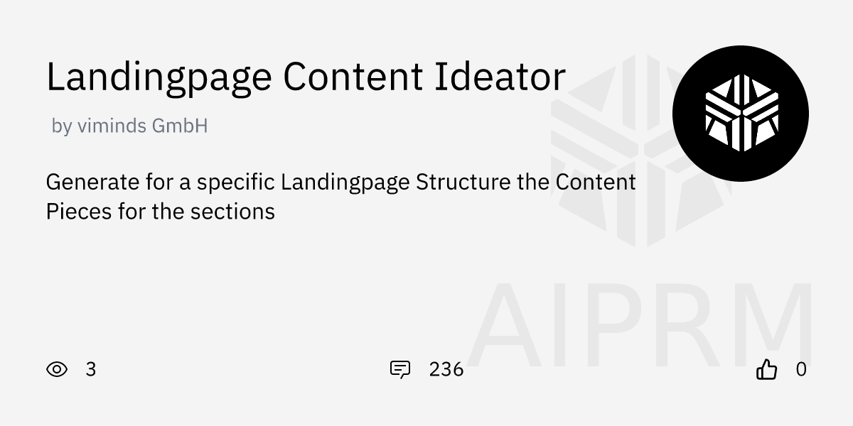 GPT "Landingpage Content Ideator" by "viminds GmbH" - AIPRM for ChatGPT