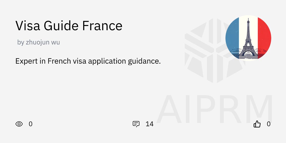 GPT "Visa Guide France" by "zhuojun wu" - AIPRM for ChatGPT