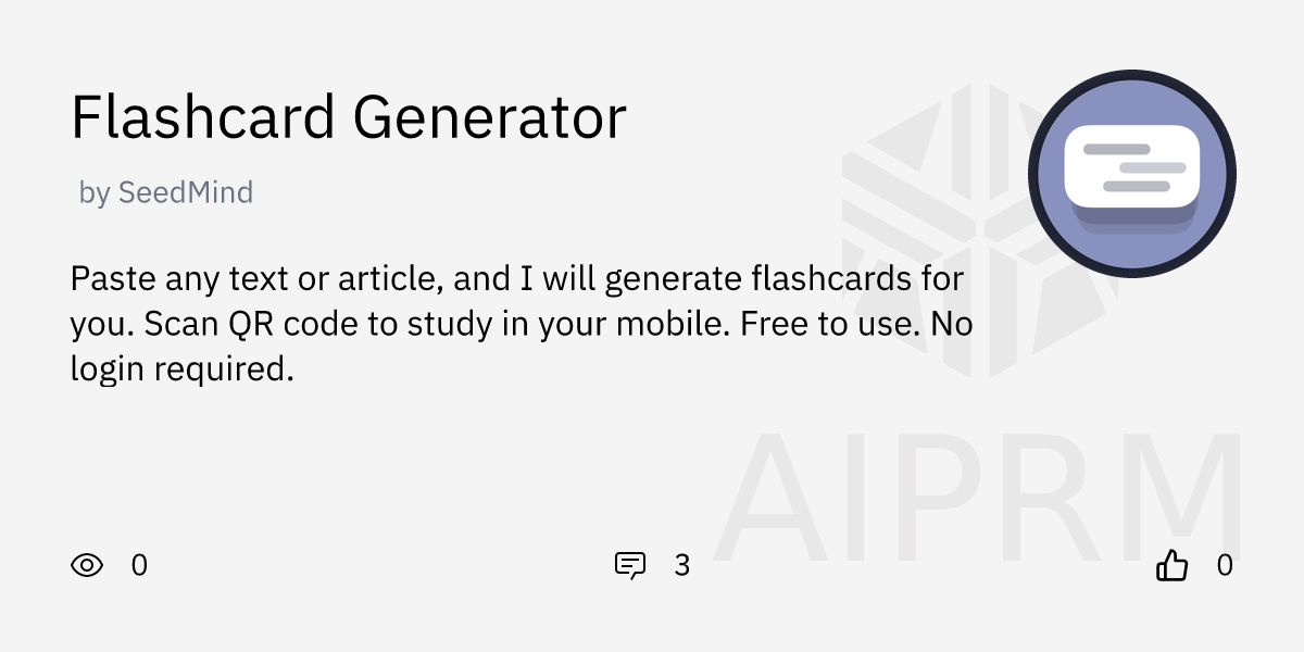 GPT "Flashcard Generator" by "SeedMind" - AIPRM for ChatGPT