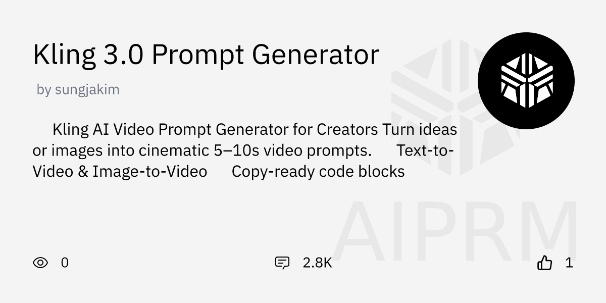 GPT "Kling 2.1 Video Prompt Generator" by "sungjakim" - AIPRM for ChatGPT