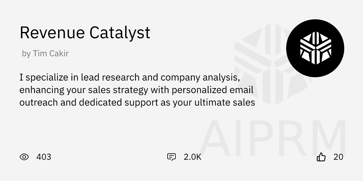GPT "Revenue Catalyst" by "Tim Cakir" - AIPRM for ChatGPT