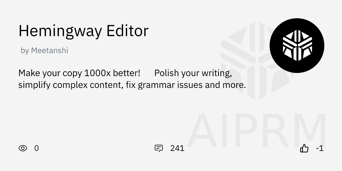 GPT "Hemingway Editor" by "Meetanshi" - AIPRM for ChatGPT