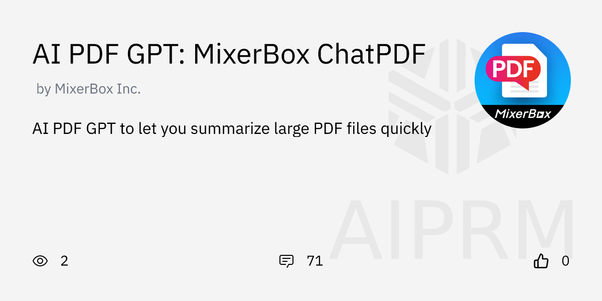 GPT "AI PDF GPT: MixerBox ChatPDF" by "MixerBox Inc." - AIPRM for ChatGPT