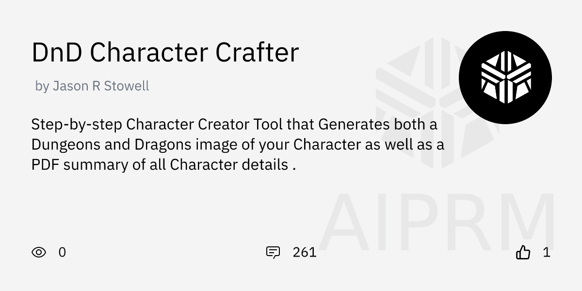 GPT "DnD Character Crafter" by "Jason R Stowell" - AIPRM for ChatGPT