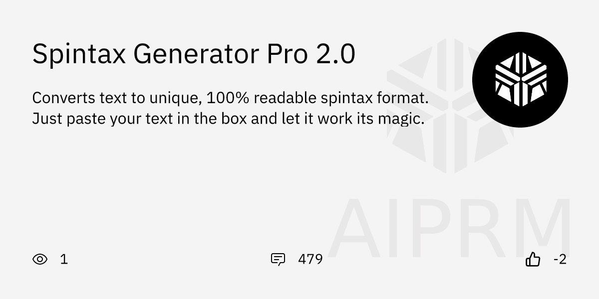 GPT "Spintax Generator Pro 2.0" - AIPRM for ChatGPT