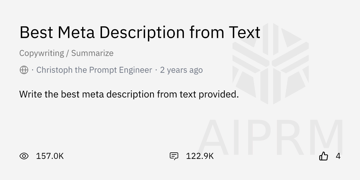 Prompt "Best Meta Description from Text" by "Christoph the Prompt ...