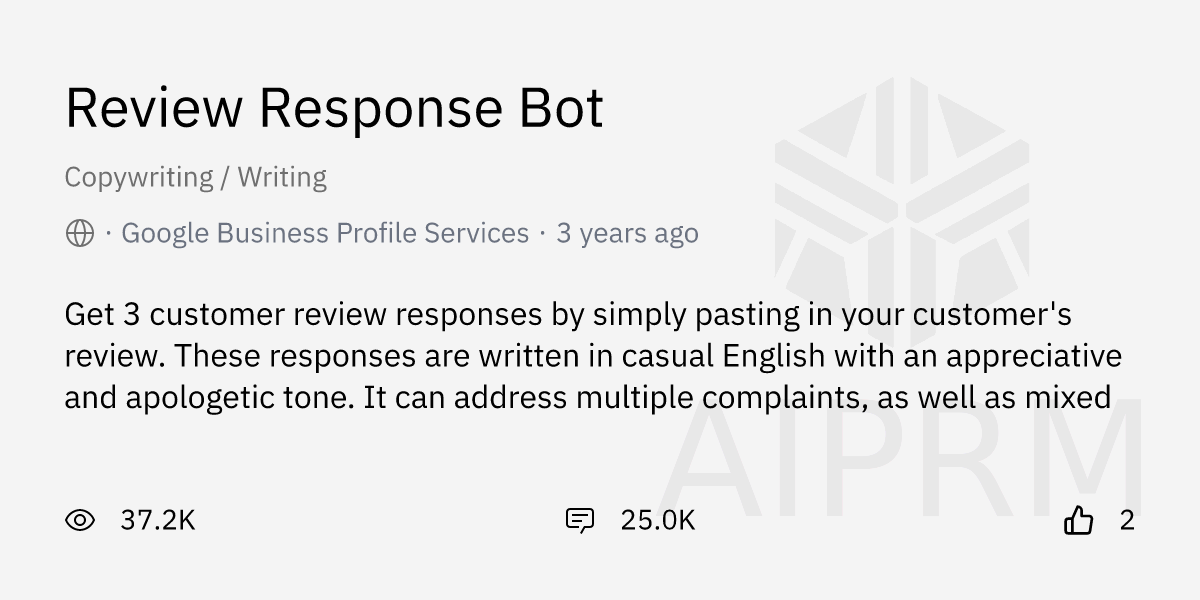 Prompt "Review Response Bot" by "Google Business Profile Services ...