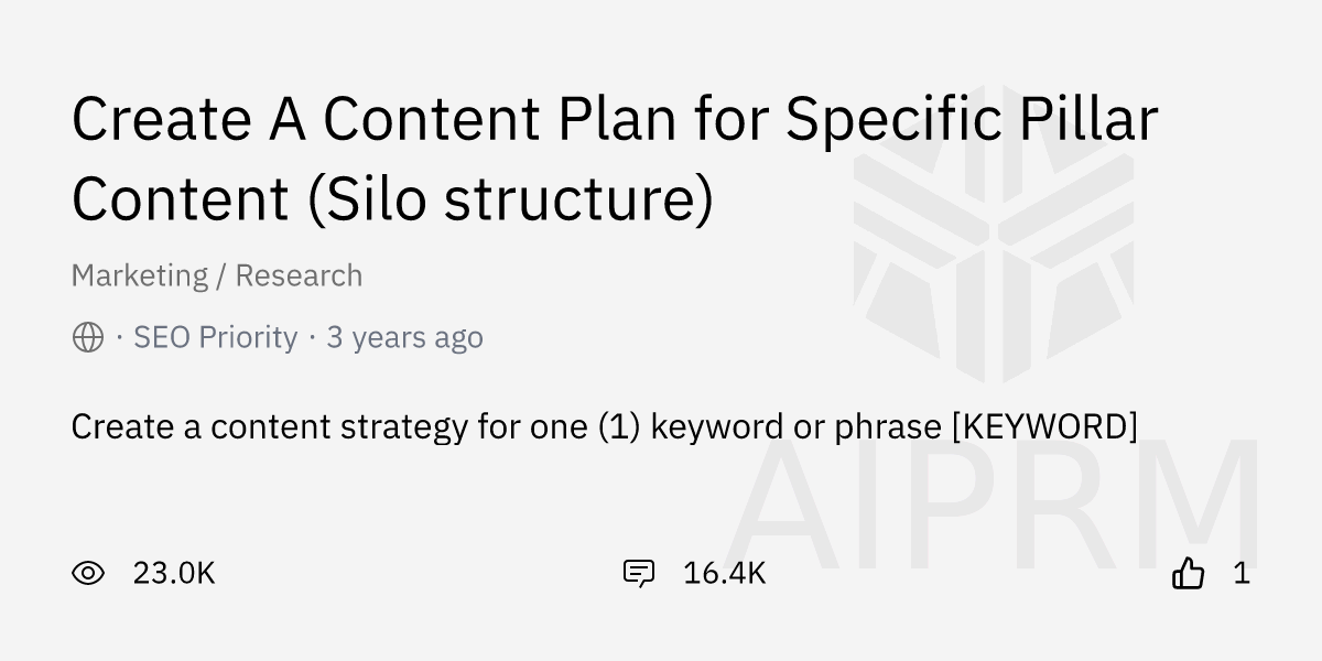 Prompt "Create A Content Plan for Specific Pillar Content (Silo ...
