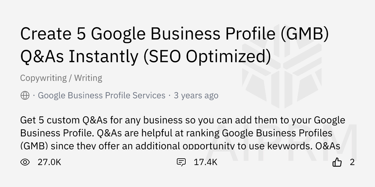 Prompt "Create 5 Google Business Profile (GMB) Q&As Instantly (SEO ...
