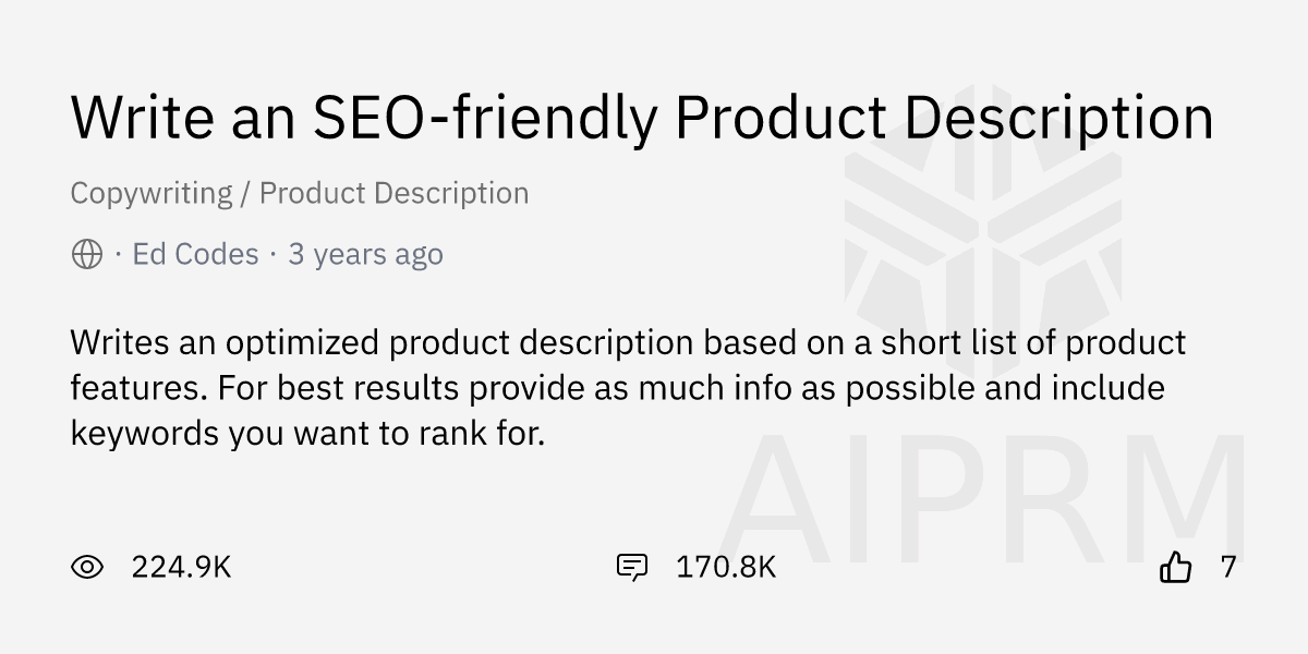 Prompt "Write an SEO-friendly Product Description" by "Ed Codes ...