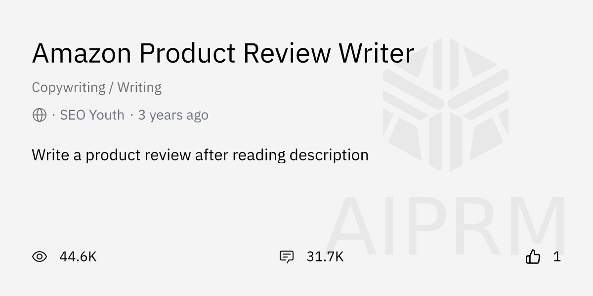 Prompt "Amazon Product Review Writer" by "SEO Youth" - AIPRM for ChatGPT