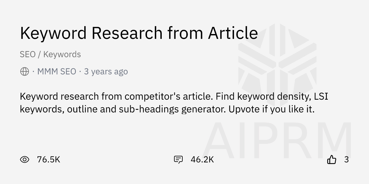Prompt "Keyword Research from Article" by "MMM SEO" - AIPRM for ChatGPT