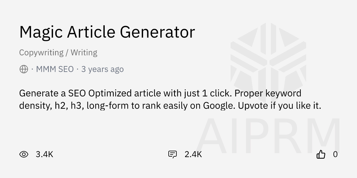 Prompt "Magic Article Generator" by "MMM SEO" - AIPRM for ChatGPT