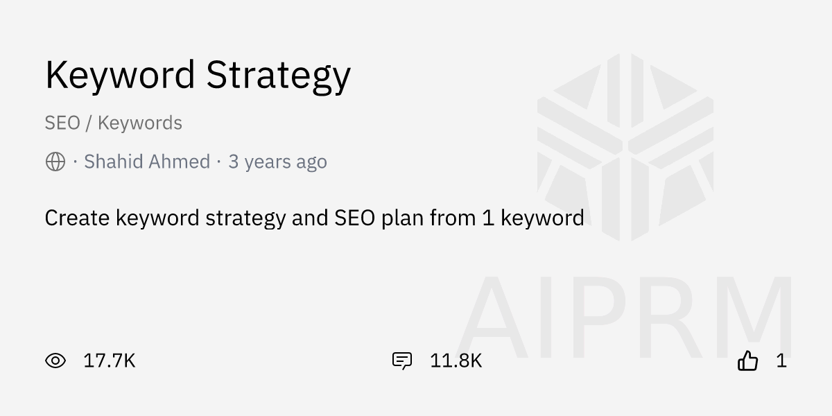 Prompt "Keyword Strategy" by "Shahid Ahmed" - AIPRM for ChatGPT