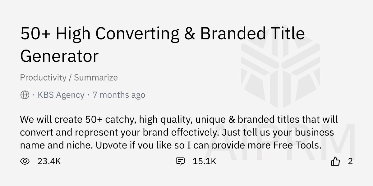 Prompt "50+ High Converting & Branded Title Generator" by "KBS Agency ...