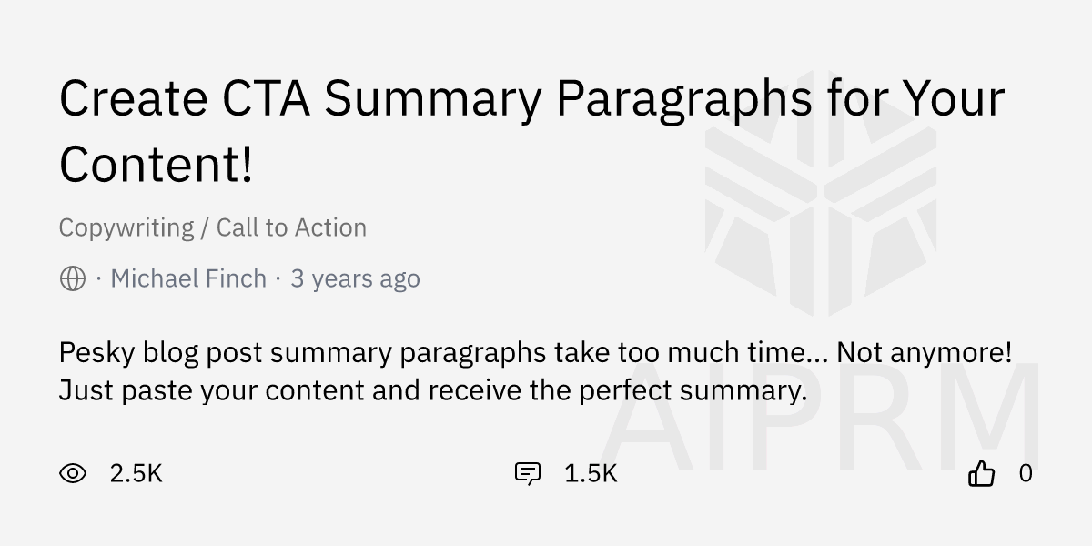 Prompt "Create CTA Summary Paragraphs for Your Content!" by "Michael ...
