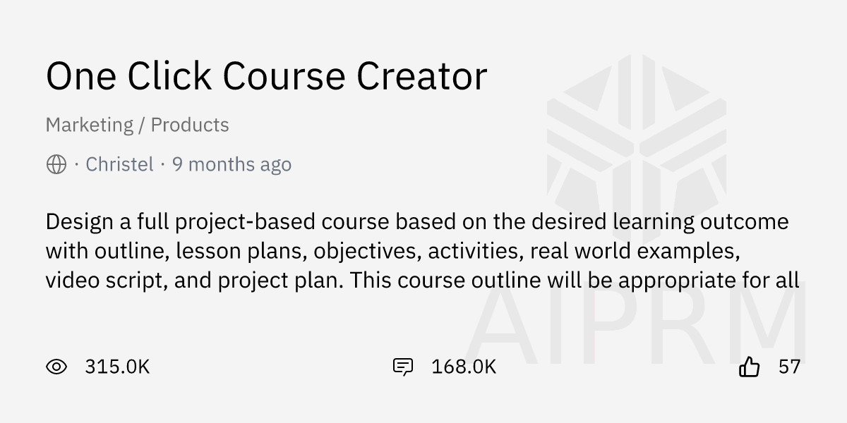 Prompt "One Click Course Creator" by "Christel" - AIPRM for ChatGPT