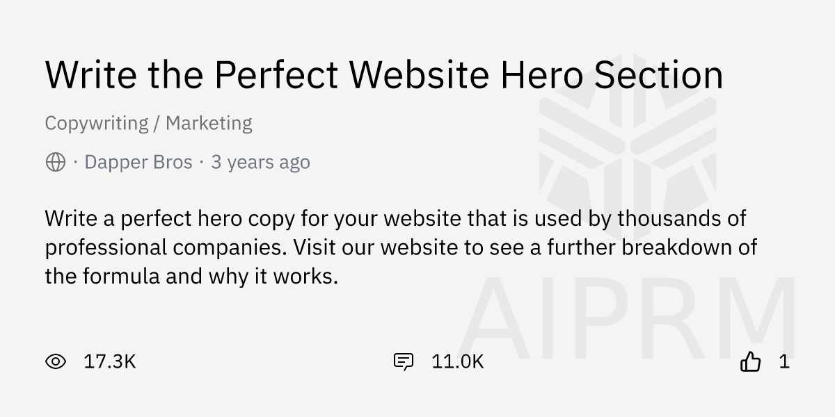 Prompt "Write the Perfect Website Hero Section" by "Dapper Bros ...