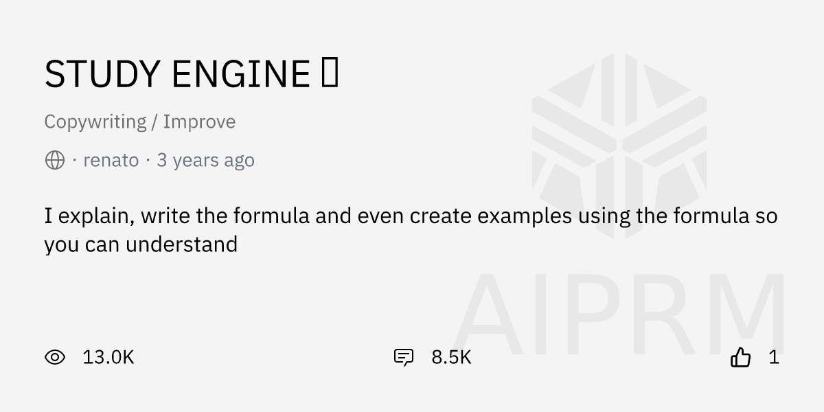 Prompt "STUDY ENGINE ️" by "renato" - AIPRM for ChatGPT