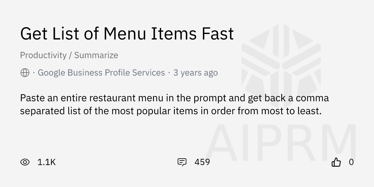 Prompt "Get List of Menu Items Fast" by "Google Business Profile ...
