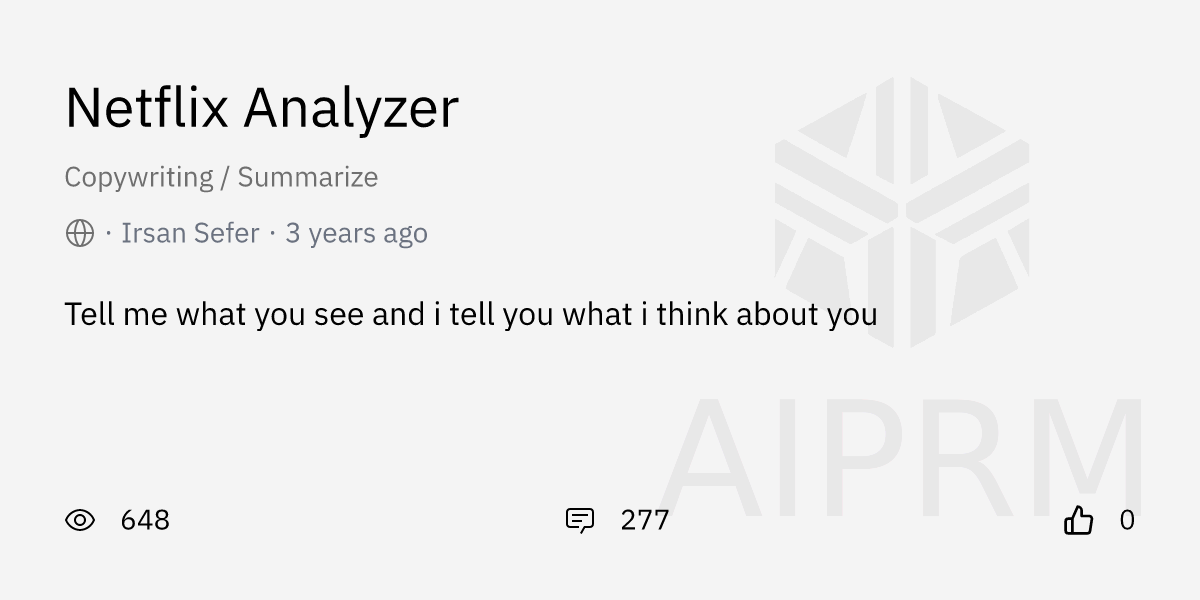Prompt "Netflix Analyzer" by "Irsan Sefer" - AIPRM for ChatGPT