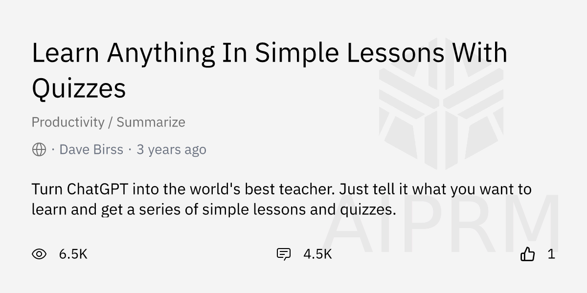 Prompt "Learn Anything In Simple Lessons With Quizzes" by "Dave Birss ...