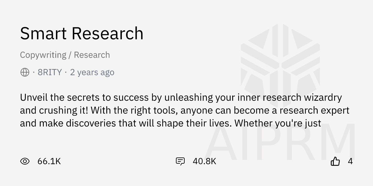 Prompt "Smart Research" by "8RITY" - AIPRM for ChatGPT