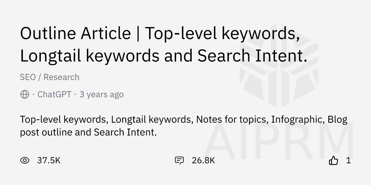 Prompt "Outline Article | Top-level keywords, Longtail keywords and ...
