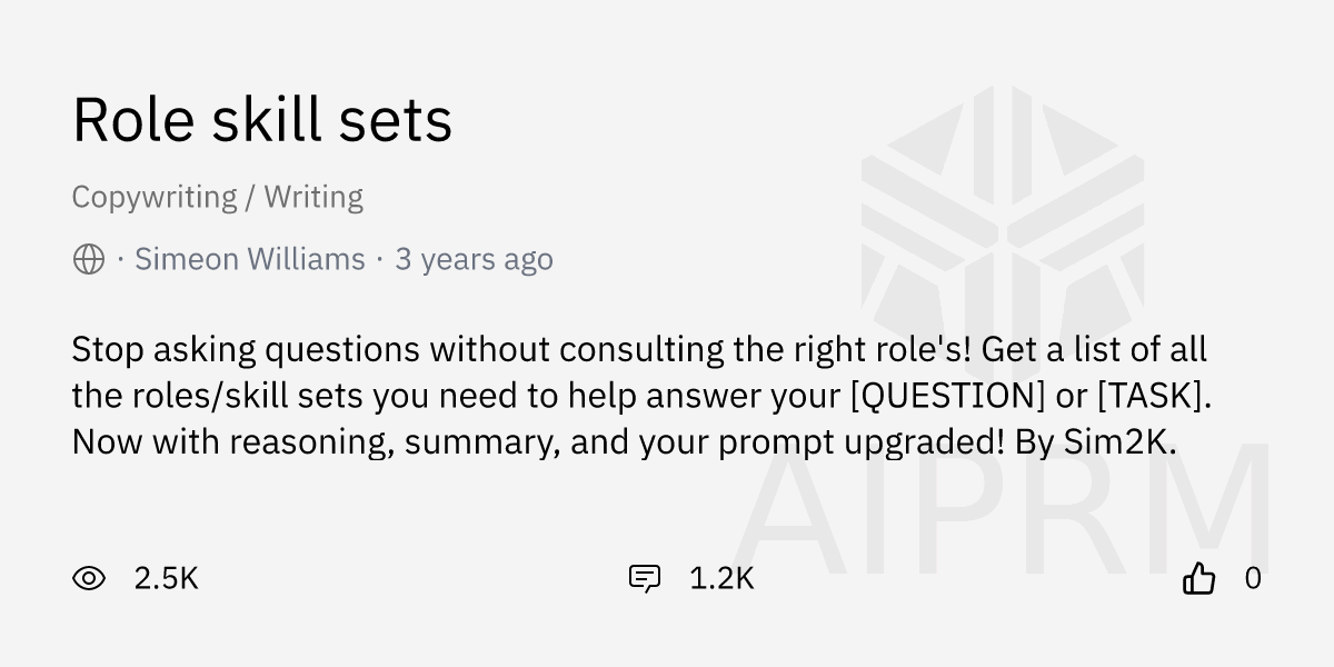 Prompt "Role skill sets" by "Simeon Williams" - AIPRM for ChatGPT