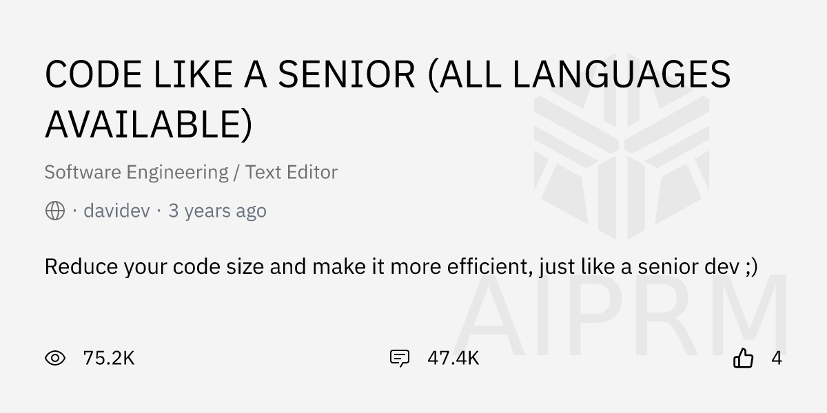 Prompt "CODE LIKE A SENIOR (ALL LANGUAGES AVAILABLE)" by "davidev ...
