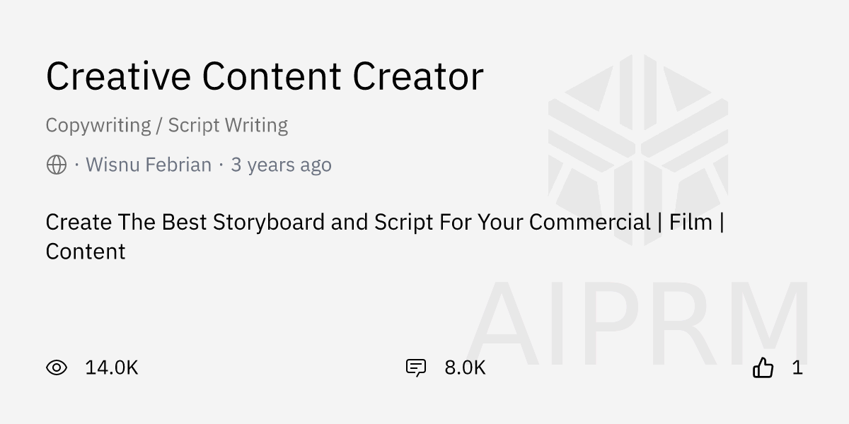 Prompt "Creative Content Creator" by "Wisnu Febrian" - AIPRM for ChatGPT