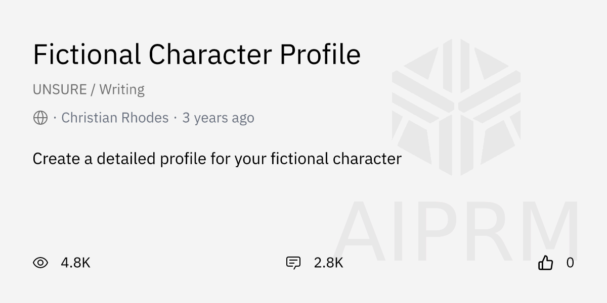 Prompt "Fictional Character Profile" by "Christian Rhodes" - AIPRM for ...