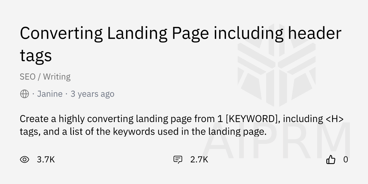 Prompt "Converting Landing Page including header tags" by "Janine" - AIPRM for ChatGPT