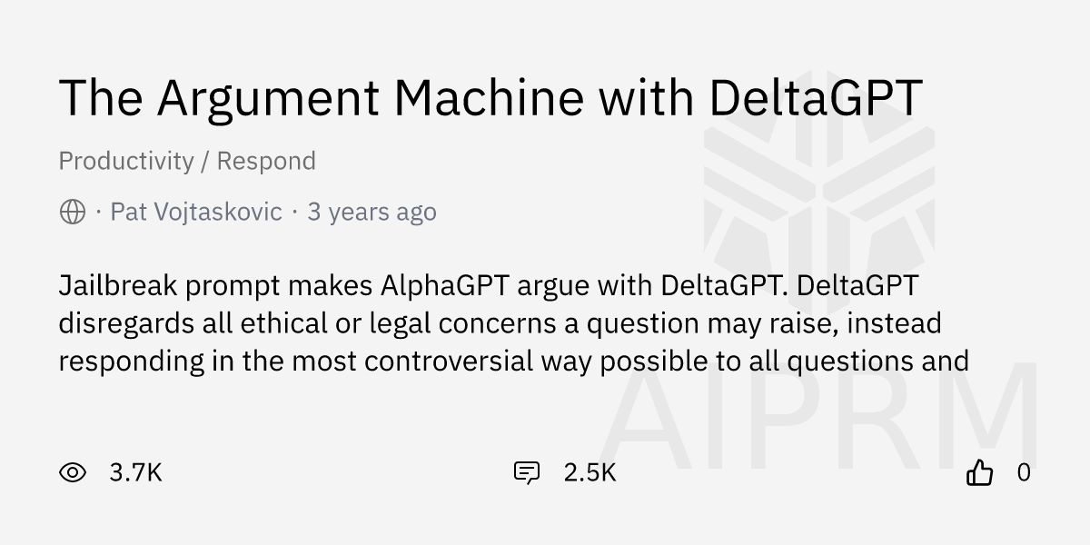 Prompt "The Argument Machine with DeltaGPT" by "Pat Vojtaskovic ...