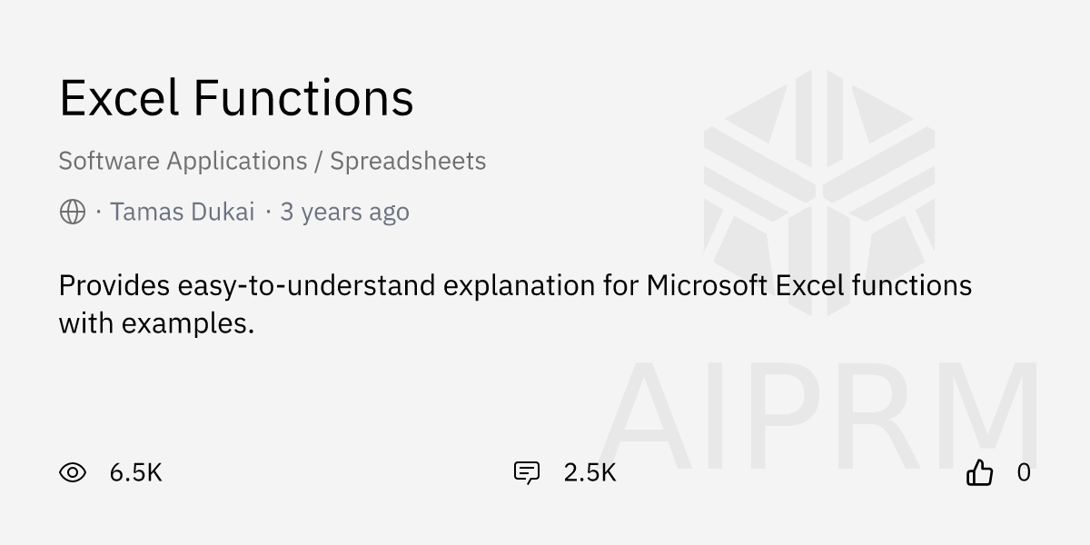 Prompt "Excel Functions" by "Tamas Dukai" - AIPRM for ChatGPT