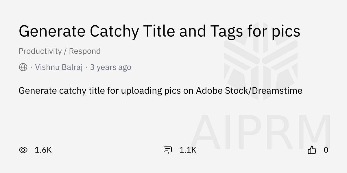 Prompt "Generate Catchy Title and Tags for pics" by "Vishnu Balraj ...