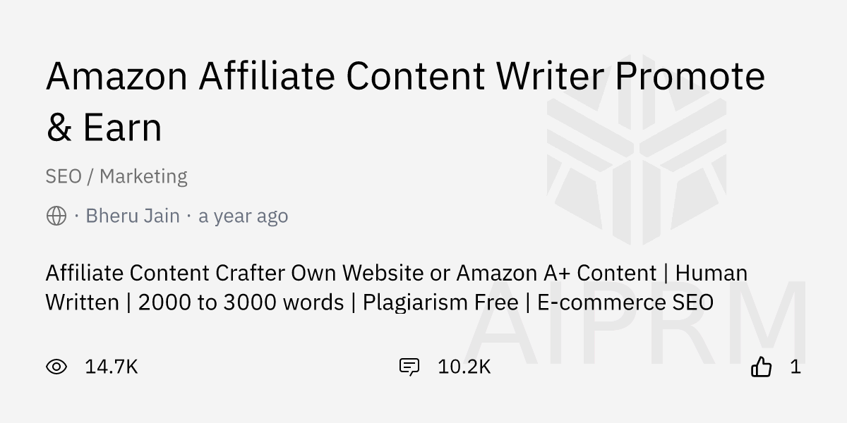 Prompt "Amazon Affiliate Content Writer Promote & Earn" by "Bheru Jain ...