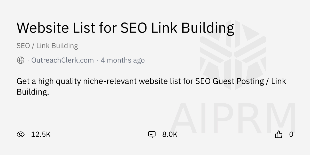Prompt "Website List for SEO Link Building" by "OutreachClerk.com ...