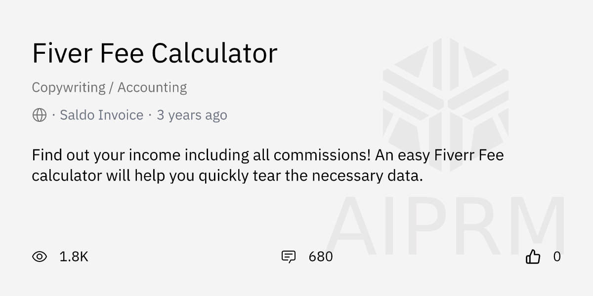 Prompt "Fiver Fee Calculator" by "Saldo Invoice" - AIPRM for ChatGPT