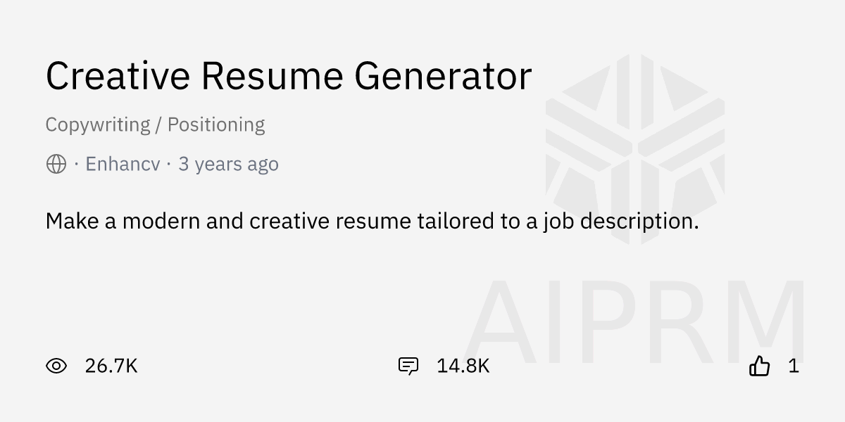 Prompt "Creative Resume Generator" by "Enhancv" - AIPRM for ChatGPT