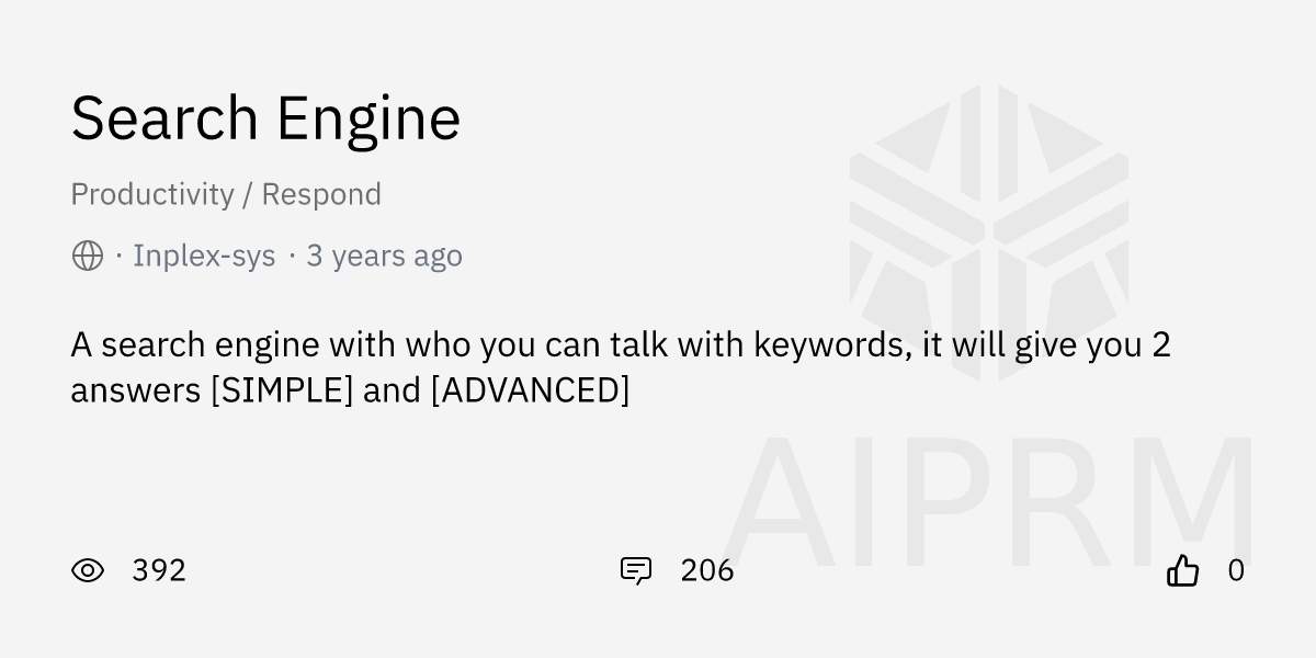 Prompt "Search Engine" by "Inplex-sys" - AIPRM for ChatGPT