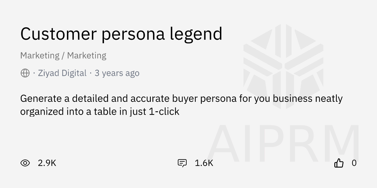 Prompt "Customer persona legend" by "Ziyad Digital" - AIPRM for ChatGPT