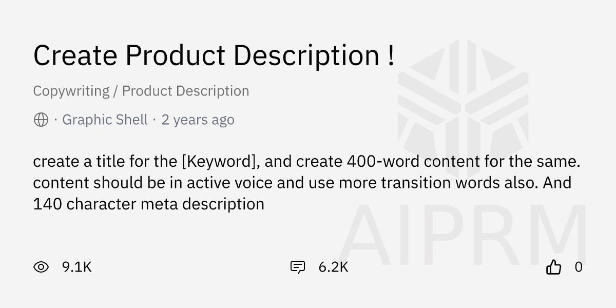 Prompt "Create Product Description !" by "Graphic Shell" - AIPRM for ...