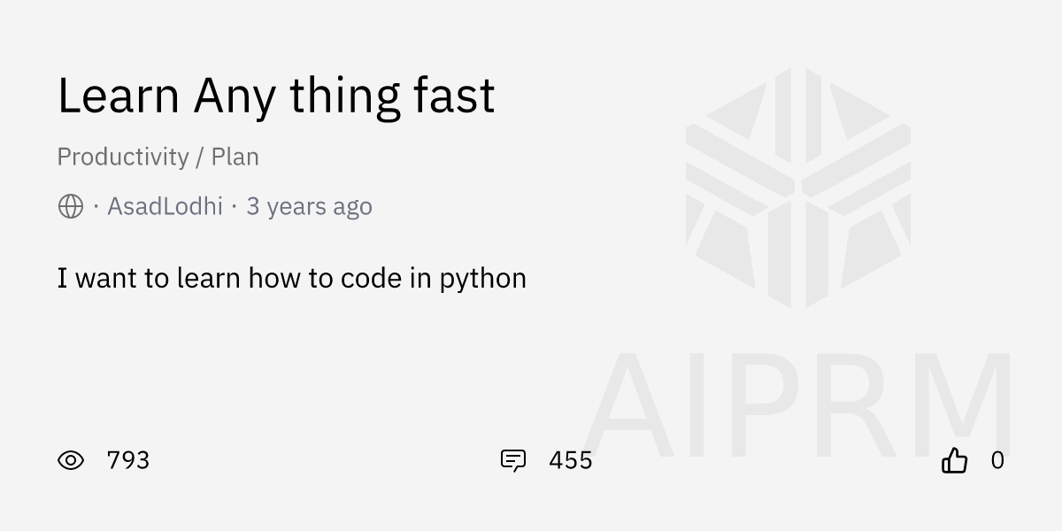 Prompt "Learn Any thing fast" by "AsadLodhi" - AIPRM for ChatGPT