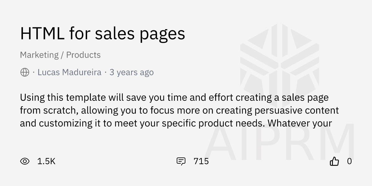 Prompt "HTML for sales pages" by "Lucas Madureira" - AIPRM for ChatGPT