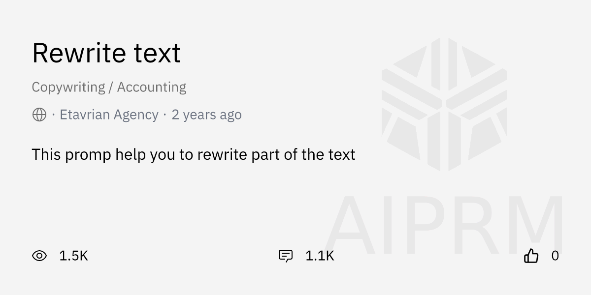 Prompt "Rewrite text" by "Etavrian Agency" - AIPRM for ChatGPT