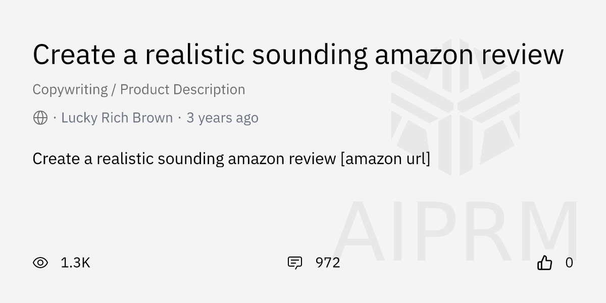 Prompt "Create a realistic sounding amazon review" by "Lucky Rich Brown ...
